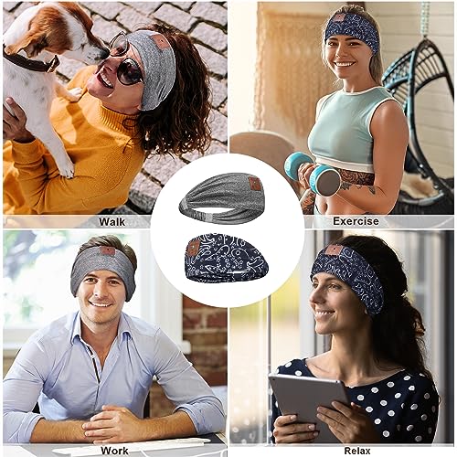 BULYPAZY 2pcs Sleep Headphones Bluetooth Headband, Headband Headphones, Bluetooth Headband for Side Sleepers, Running, Insomniac, Nap, Travel, Meditation（One Set of Speakers） (Blue&Gray)