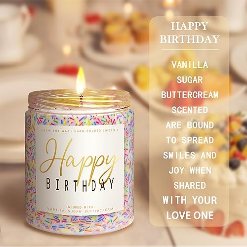 Happy Birthday Candle - Birthday Sprinkle Candle Gift Birthday Gifts for Women - 7oz Vanilla Cream Scented Candle Happy Birthday Gifts for Her, Best Gifts for Girl, Friends, Men