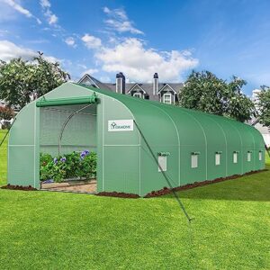 YITAHOME 30x10x6.5ft Greenhouse Large Heavy Duty Outdoor Greenhouses Walk in Tunnel Green House Gardening Upgraded Galvanized Steel Frame Ropes Zipper Doors 7 Crossbars Garden, Green