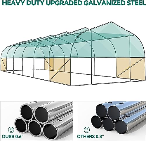 YITAHOME 30x10x6.5ft Greenhouse Large Heavy Duty Outdoor Greenhouses Walk in Tunnel Green House Gardening Upgraded Galvanized Steel Frame Ropes Zipper Doors 7 Crossbars Garden, Green