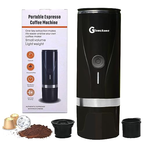 Glueckzeit Portable Espresso Maker Electric Coffee Machine Compatible NS Capsule & Ground Coffee Fast Brewing Espresso Machine for Office Travel Rechargeable USB Charging