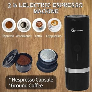 Glueckzeit Portable Espresso Maker Electric Coffee Machine Compatible NS Capsule & Ground Coffee Fast Brewing Espresso Machine for Office Travel Rechargeable USB Charging