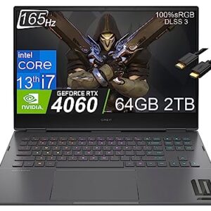 HP OMEN 16 Gaming Laptop (2023) 16.1" FHD 165Hz (Intel 16-Core i7-13700HX, 64G DDR5 RAM, 2TB SSD, RTX 4060 8GB) RGB Backlit, Thuderbolt 4, WiFi 6E, IST Cable, Win11 Home, Mica silver