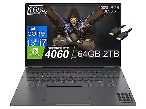 HP OMEN 16 Gaming Laptop (2023) 16.1" FHD 165Hz (Intel 16-Core i7-13700HX, 64G DDR5 RAM, 2TB SSD, RTX 4060 8GB) RGB Backlit, Thuderbolt 4, WiFi 6E, IST Cable, Win11 Home, Mica silver