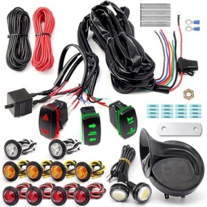 pre-wired atv utv turn signal kit, universal dirt bike street legal kit with horn reverse hazard turn light rocker switch & flasher relay fuse, side by side blinker kit for polaris can-am golf cart