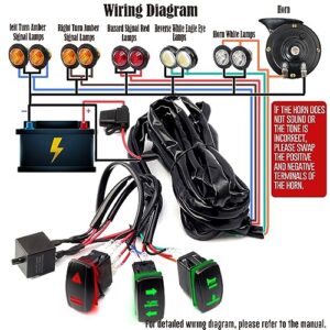 Pre-wired ATV UTV Turn Signal Kit, Universal Dirt Bike Street Legal Kit with Horn Reverse Hazard Turn Light Rocker Switch & Flasher Relay Fuse, Side by Side Blinker Kit for Polaris Can-Am Golf Cart