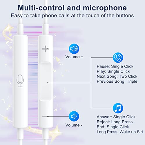 2 Pack Wired Headphones Earbuds with Lightning Connector, Earphones Headsets with Built-in Microphone & Volume Control Compatible with iPhone 14/14 Pro/13/12/11/XR/XS/8/7-All iOS(Apple MFi Certified)