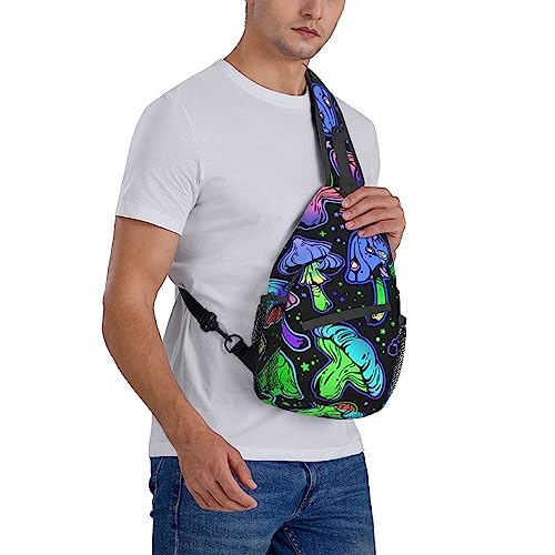 RIMENCH Small Crossbody Sling Backpack Anti Theft Backpack For Traveling Chest Shoulder Bag (gothic trippy magic mushrooms)