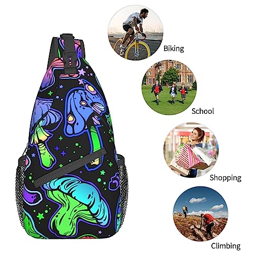 RIMENCH Small Crossbody Sling Backpack Anti Theft Backpack For Traveling Chest Shoulder Bag (gothic trippy magic mushrooms)