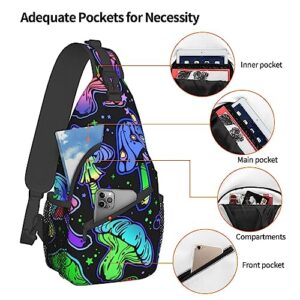 RIMENCH Small Crossbody Sling Backpack Anti Theft Backpack For Traveling Chest Shoulder Bag (gothic trippy magic mushrooms)