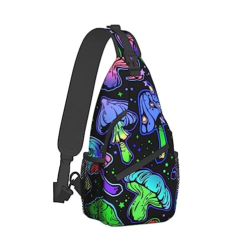 RIMENCH Small Crossbody Sling Backpack Anti Theft Backpack For Traveling Chest Shoulder Bag (gothic trippy magic mushrooms)