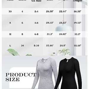 2 Pieces Women Long Sleeve Workout Shirt Seamless Workout Shirts with Thumb Holes Fitted Top Sports Yoga Athletic Shirt Top(Black, Gray, Medium)