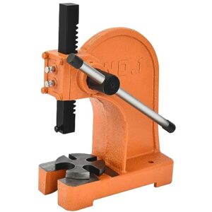 yitahome manual arbor press 1 ton, 5.5 inch maximum height, heavy duty arbor presses, with manual desktop arbor press cast iron material, orange press machine for riveting punching holes