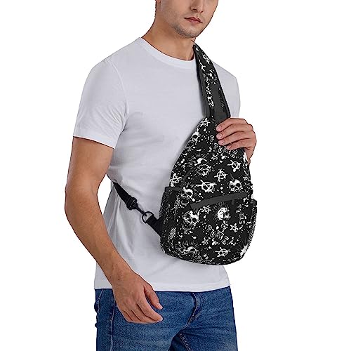 RIMENCH Sling Bag cool gothic punk skull Sling Backpack Lightweight Crossbody Chest Bag Daypack Hiking Travel for Women Men