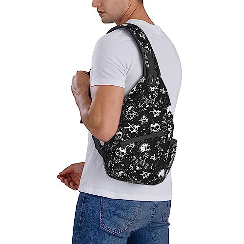 RIMENCH Sling Bag cool gothic punk skull Sling Backpack Lightweight Crossbody Chest Bag Daypack Hiking Travel for Women Men