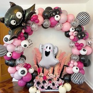 Pink Halloween Party Decorations for Girls, 139PCS Pink Black Purple Balloons Arch Kit with Bat Ghost Spider Mylar Balloon for Girls Kids Halloween Birthday Baby Shower Party Supplies…