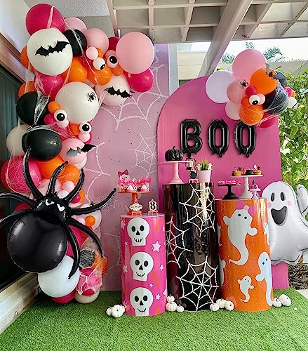 Pink Halloween Party Decorations for Girls, 139PCS Pink Black Purple Balloons Arch Kit with Bat Ghost Spider Mylar Balloon for Girls Kids Halloween Birthday Baby Shower Party Supplies…