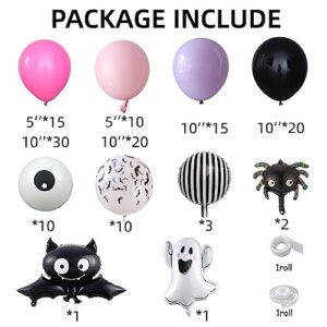 Pink Halloween Party Decorations for Girls, 139PCS Pink Black Purple Balloons Arch Kit with Bat Ghost Spider Mylar Balloon for Girls Kids Halloween Birthday Baby Shower Party Supplies…