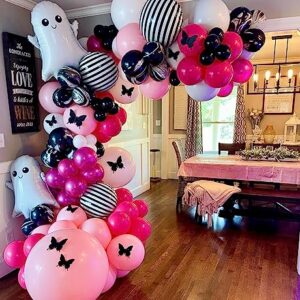 Pink Halloween Party Decorations for Girls, 139PCS Pink Black Purple Balloons Arch Kit with Bat Ghost Spider Mylar Balloon for Girls Kids Halloween Birthday Baby Shower Party Supplies…