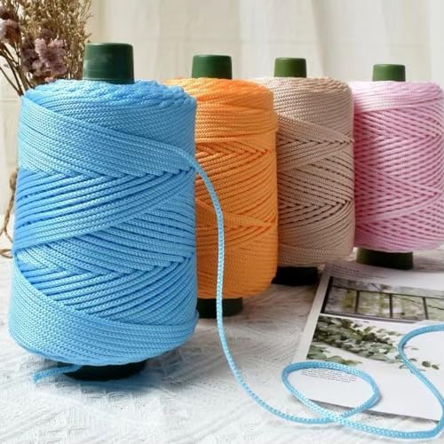 2Roll 200G 3mm Hollow Braided Polypropylene Rope,Lightweight Knitting Silk Thread,Bright Color Crochet Knit Yarn for Golf Courses, Trail Marking,Crowd Control,DIY Craft Projects