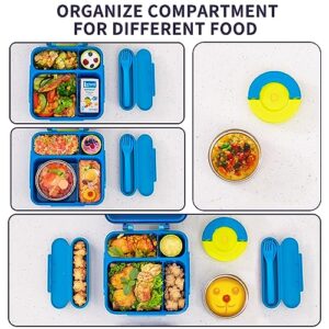 HAIXIN Bento Box for Kids - Insulated Lunch Box with Thermos for Hot Food, Leak-proof Kids Lunch Box with Cutlery and Snack Box, 4-Compartments Lunch Container for School Outdoors Office (Blue)