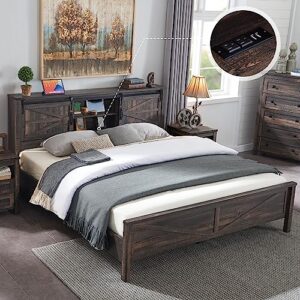 t4tream farmhouse queen bed frame dark rustic oak