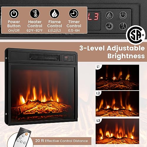 Tangkula Electric Fireplace TV Stand, Electric Fireplace Mantel with 16-Color Led Lights, Adjustable Glass Shelves, Remote & Smart APP Control, TV Console for Living Room (Black)