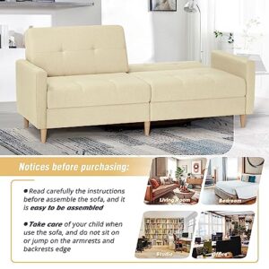 Imbesty Linen Upholstered Modern Convertible Folding Futon Sofa Bed, Adjustable Couch Sleeper Home Recliner Reversible Loveseat Folding Daybed Guest Bed for Compact Living Space, Apartment (Beige)