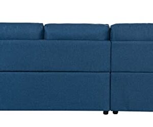 GLANZEND L-Shape Reversible Linen Sleeper Sectional Sofa with Storage Chaise, Corner Convertible Couch w/ 2 Throw Pillows for Living Room, Small Apartment, Dorm, Navy Blue, 57 Inch