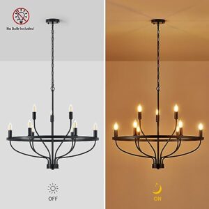 Farmhouse 9-Lights Black Chandelier, Industrial Vintage 30" Candle Style Dining Chandelier Light Fixture, Retro Modern Black Chandelier for Dining Room, Kitchen Island, Living Room, Bar, E12