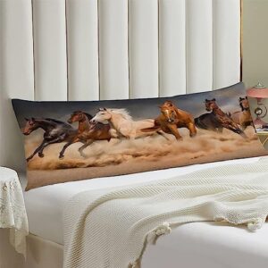 lycomify body pillow cover,animals galloping in the sand running horses pattern printed long pillow cases protector with zipper decor soft large covers cushion for beding,couch,sofa,home gift 20"x54"