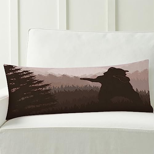 Lycomify Body Pillow Cover,Wild Bear in The Jungle Woodland at Dark Night Printed Long Pillow Cases Protector with Zipper Decor Soft Large Covers Cushion for Beding,Couch,Sofa,Home Gift 20"x54"