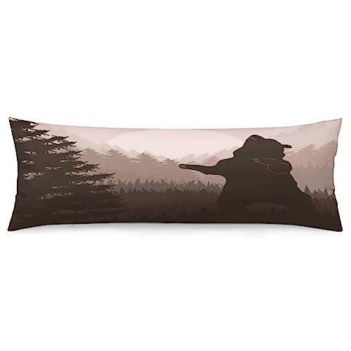 Lycomify Body Pillow Cover,Wild Bear in The Jungle Woodland at Dark Night Printed Long Pillow Cases Protector with Zipper Decor Soft Large Covers Cushion for Beding,Couch,Sofa,Home Gift 20"x54"