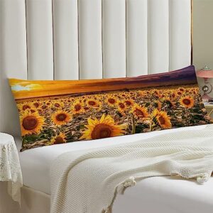 lycomify body pillow cover,field of sunflowers on the sunset printed long pillow cases protector with zipper decor soft large covers cushion for beding,couch,sofa,home gift 20"x54"