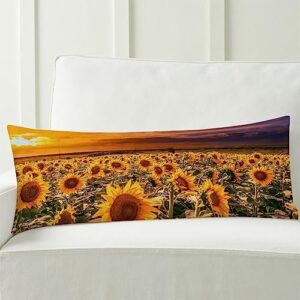 Lycomify Body Pillow Cover,Field of Sunflowers on The Sunset Printed Long Pillow Cases Protector with Zipper Decor Soft Large Covers Cushion for Beding,Couch,Sofa,Home Gift 20"x54"