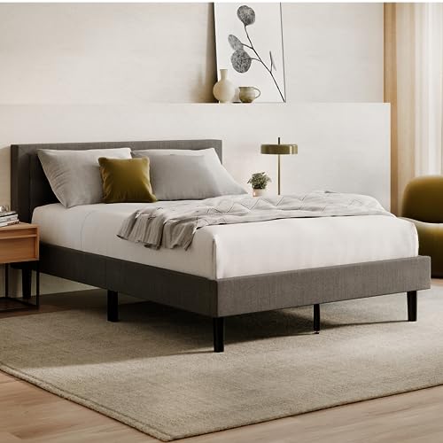 Nectar Bed Frame & Headboard - Gray - Cal King - 8 Inch Legs and Sturdy Wooden Slats for Support - Contemporary and Durable Upholstery - Holds Up to 700 Pounds - Easy Assembly