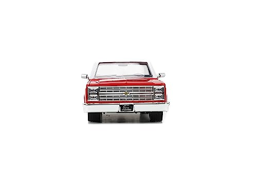 Just Trucks 1:24 1985 Chevy C10 Die-Cast Truck w/Tire Rack, Toys for Kids and Adults(Red/White)