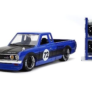 Just Trucks 1:24 Datsun 620 Pickup Die-Cast Truck w/Tire Rack, Toys for Kids and Adults(Blue/Black Stripe)