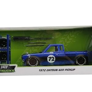 Just Trucks 1:24 Datsun 620 Pickup Die-Cast Truck w/Tire Rack, Toys for Kids and Adults(Blue/Black Stripe)