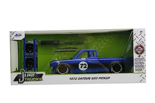 Just Trucks 1:24 Datsun 620 Pickup Die-Cast Truck w/Tire Rack, Toys for Kids and Adults(Blue/Black Stripe)