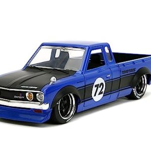 Just Trucks 1:24 Datsun 620 Pickup Die-Cast Truck w/Tire Rack, Toys for Kids and Adults(Blue/Black Stripe)