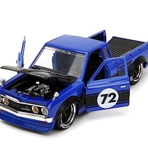 Just Trucks 1:24 Datsun 620 Pickup Die-Cast Truck w/Tire Rack, Toys for Kids and Adults(Blue/Black Stripe)