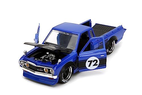 Just Trucks 1:24 Datsun 620 Pickup Die-Cast Truck w/Tire Rack, Toys for Kids and Adults(Blue/Black Stripe)