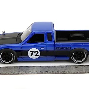 Just Trucks 1:24 Datsun 620 Pickup Die-Cast Truck w/Tire Rack, Toys for Kids and Adults(Blue/Black Stripe)