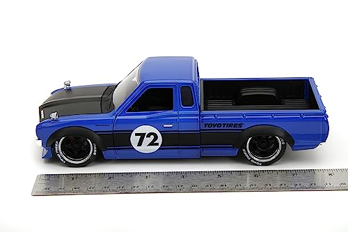 Just Trucks 1:24 Datsun 620 Pickup Die-Cast Truck w/Tire Rack, Toys for Kids and Adults(Blue/Black Stripe)