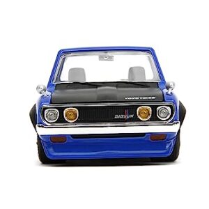 Just Trucks 1:24 Datsun 620 Pickup Die-Cast Truck w/Tire Rack, Toys for Kids and Adults(Blue/Black Stripe)