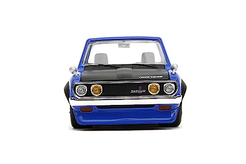 Just Trucks 1:24 Datsun 620 Pickup Die-Cast Truck w/Tire Rack, Toys for Kids and Adults(Blue/Black Stripe)