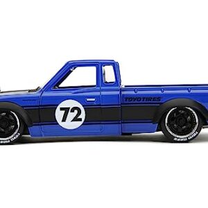 Just Trucks 1:24 Datsun 620 Pickup Die-Cast Truck w/Tire Rack, Toys for Kids and Adults(Blue/Black Stripe)