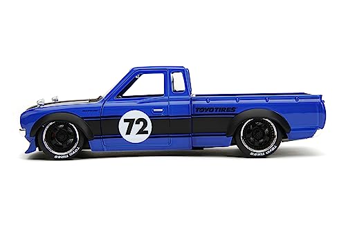 Just Trucks 1:24 Datsun 620 Pickup Die-Cast Truck w/Tire Rack, Toys for Kids and Adults(Blue/Black Stripe)