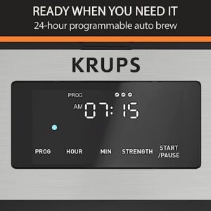 Krups Simply Brew Stainless Steel and Thermal Carafe Drip Coffee Maker 14 Cup Programmable, Customizable, Digital Display, Insulated Coffee Filter, Dishwasher Safe, Drip Free Silver and Black